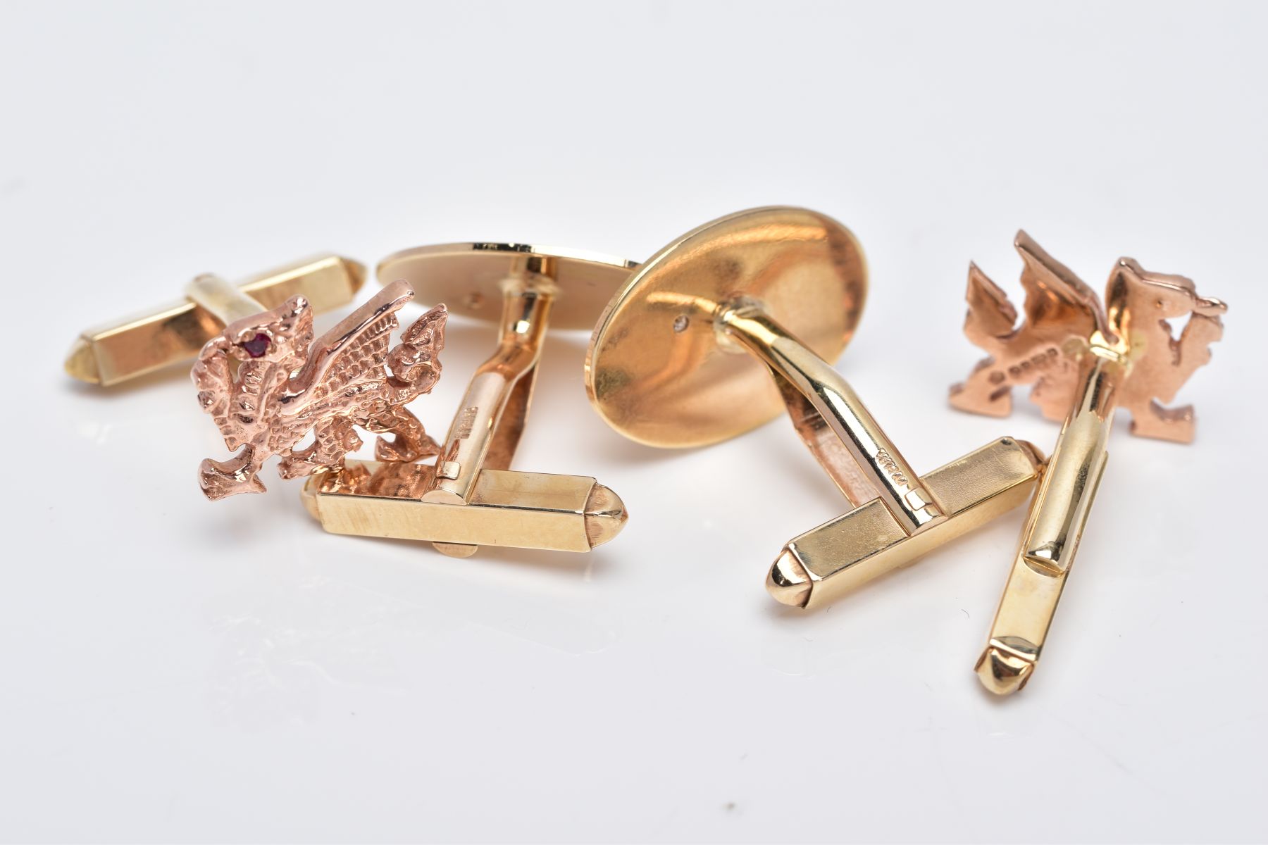 TWO PAIRS OF 9CT GOLD CUFFLINKS, the first a pair of yellow and rose ...