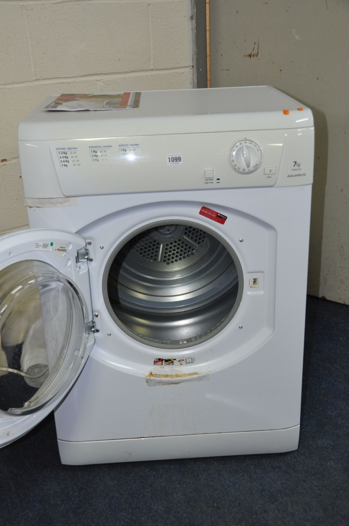 A HOTPOINT AQUARIUS 7KG TVM570 TUMBLE DRYER (PAT pass and working) (S.D)