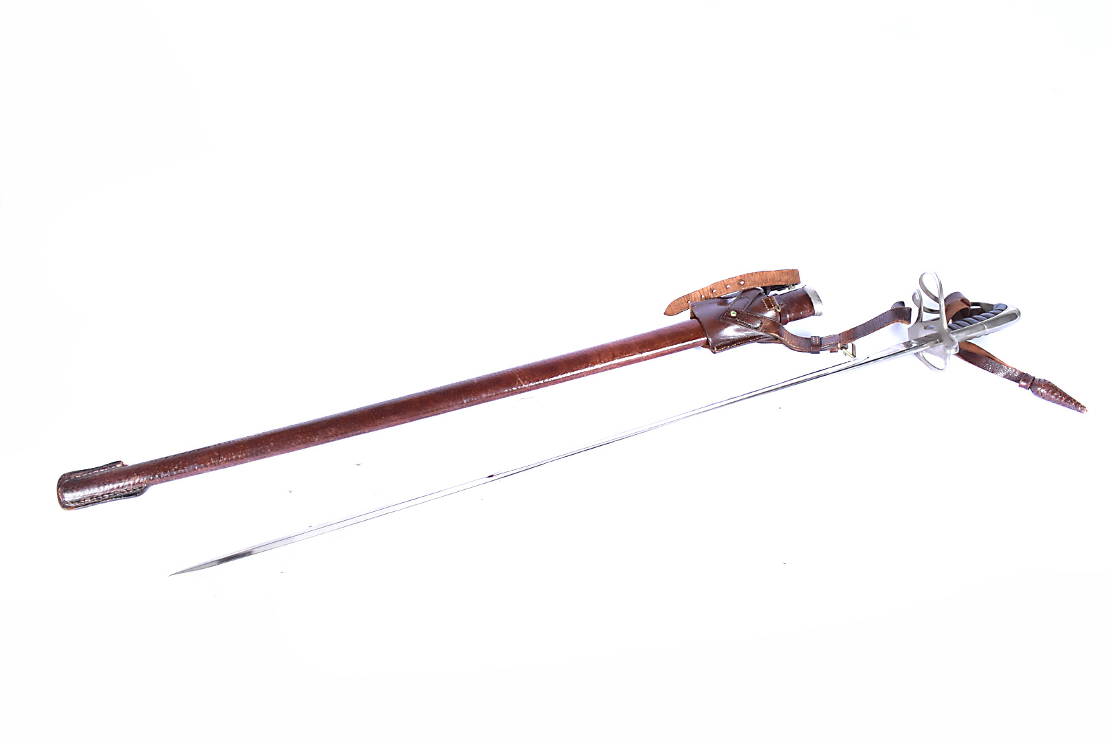 An Officer's sword, marked 4 to the single edged fullered blade ...