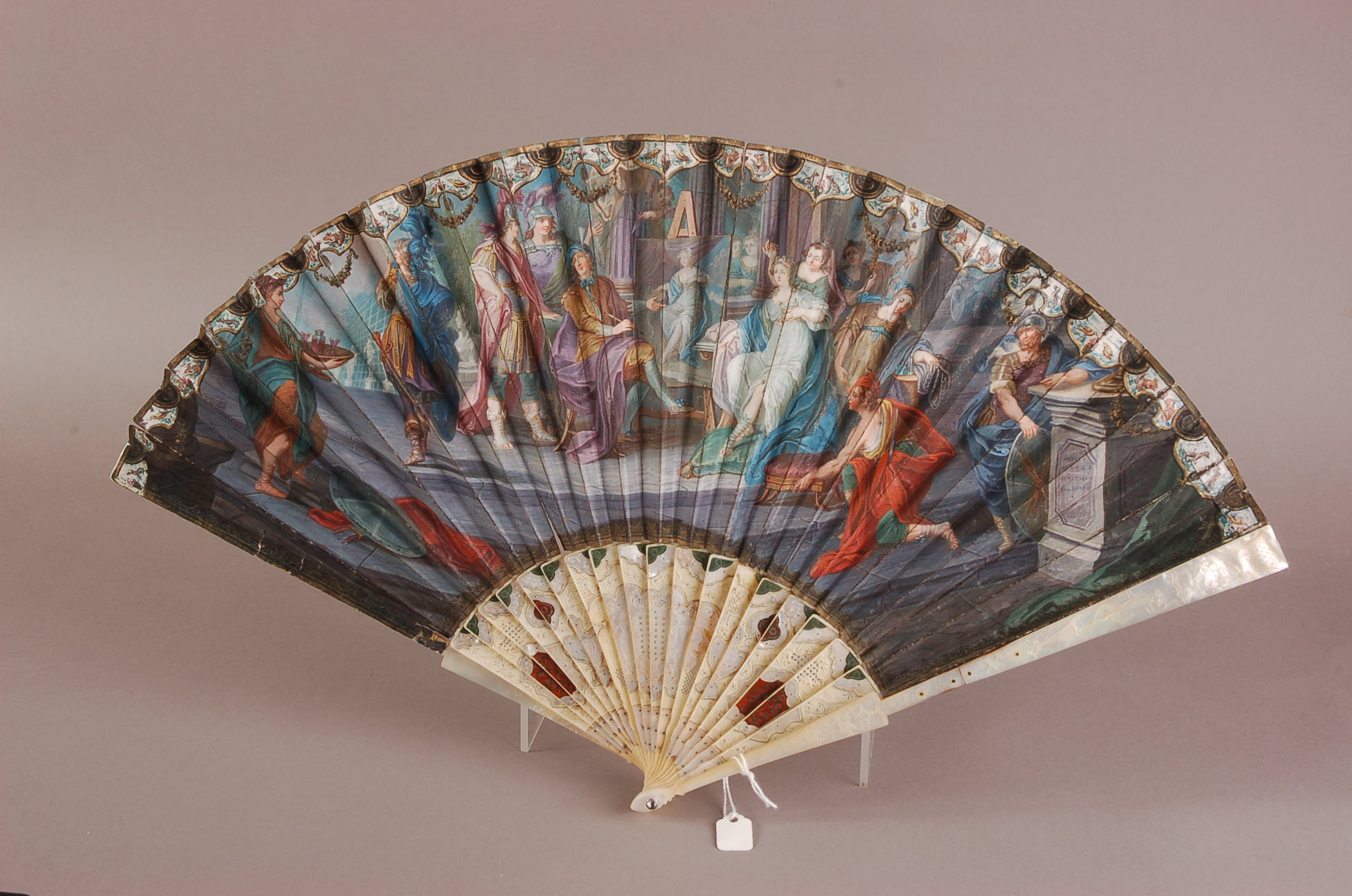 A fine mid 18th century French fan, 28.5cm, with pierced ivory and ...