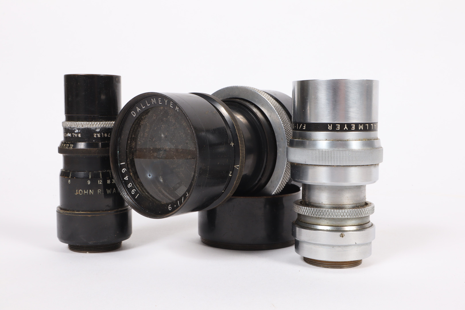 Three Dallmeyer Cine Lenses, C mount, a Dallmeyer F=3" F/1.9 lens ...