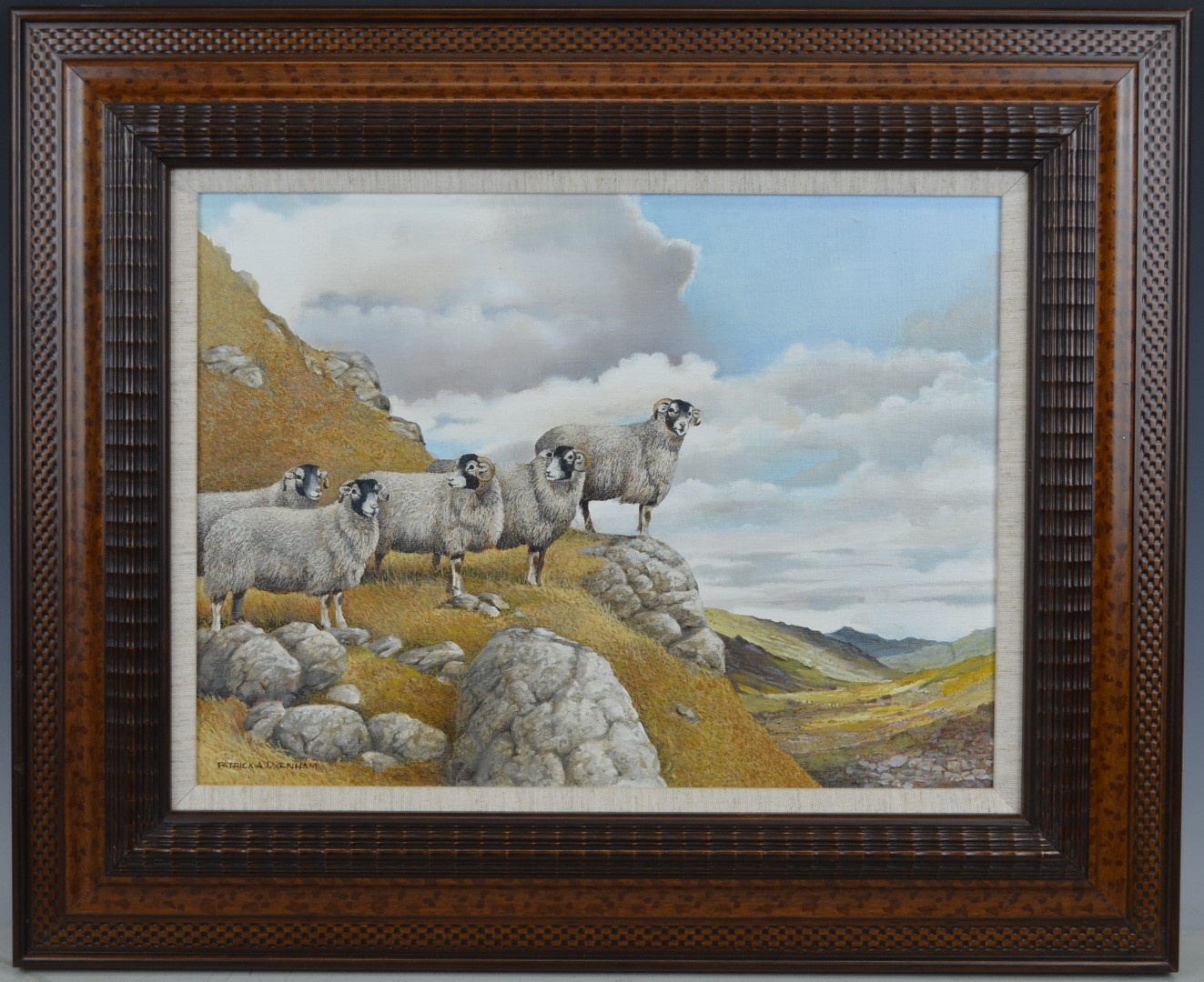 Patrick Oxenham (1922-1996) oil on canvas Swaledale sheep with valley ...