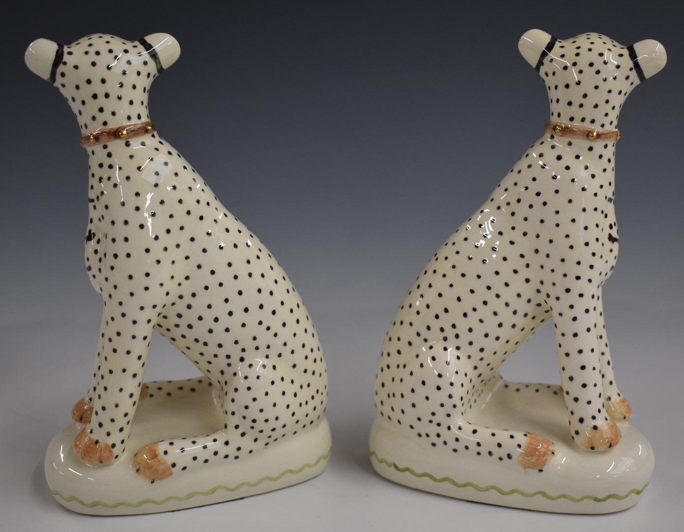 Miranda C Smith pair of Staffordshire style cheetahs with collars ...