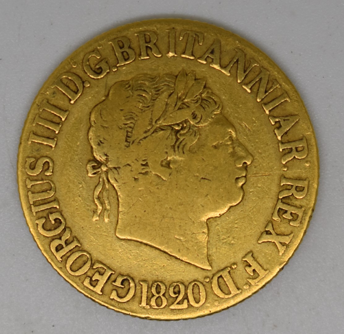 George III 1820 gold full sovereign, F+