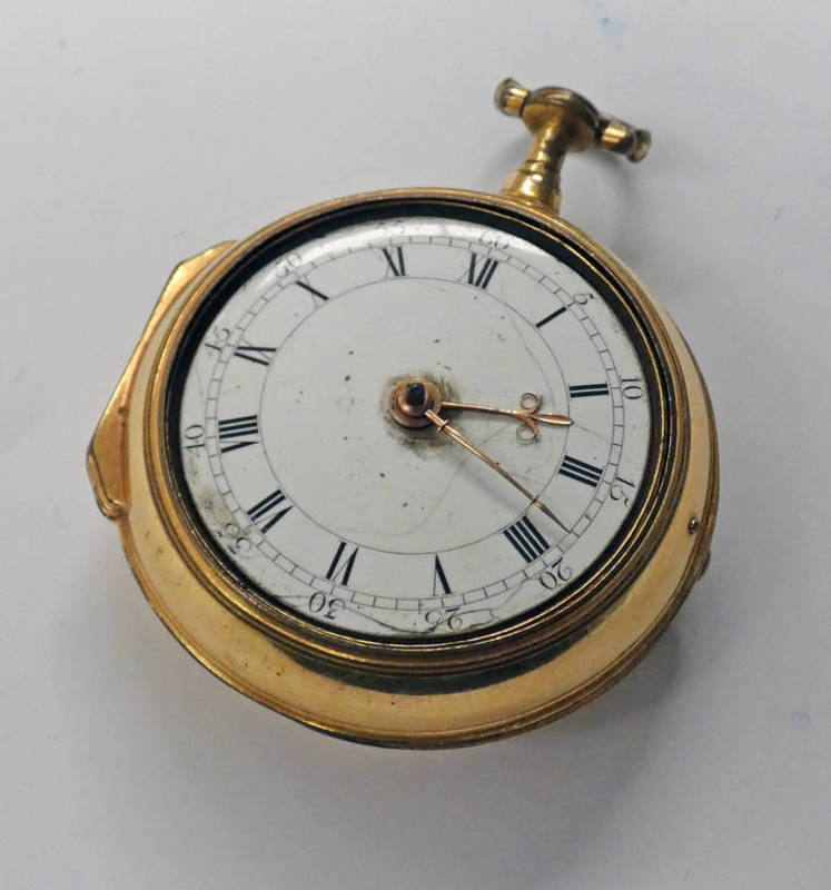 GILT PAIR CASED VERGE POCKET WATCH, THE MOVEMENT SIGNED J. BARON ...