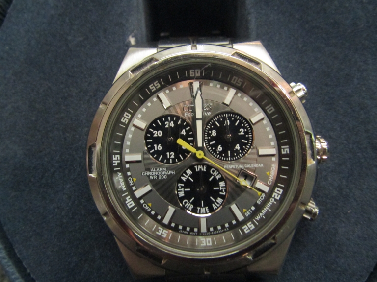 A Citizen Eco-Drive alarm chronograph WR200 gents stainless steel cased ...