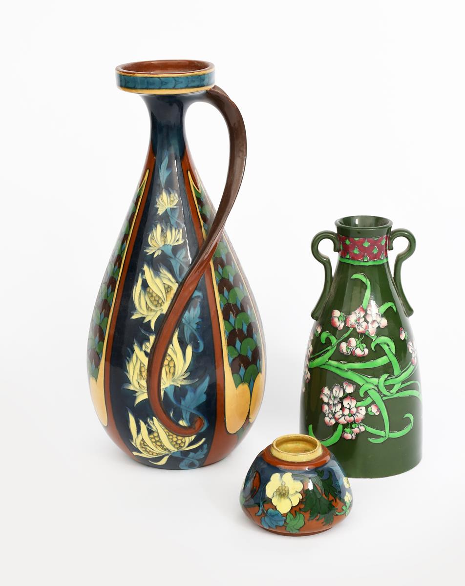 A Foley Intarsio vase designed by Frederick Rhead, model no.3015, pear ...