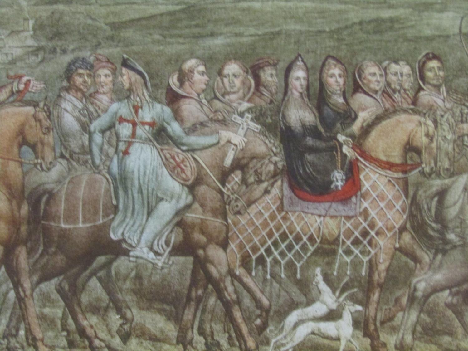 A pair of 19th century coloured prints of medieval style processions of ...