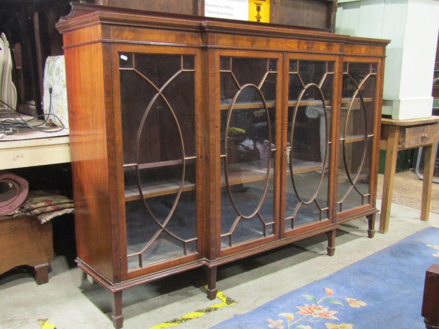 A good quality Edwardian mahogany shallow breakfront bookcase/side ...