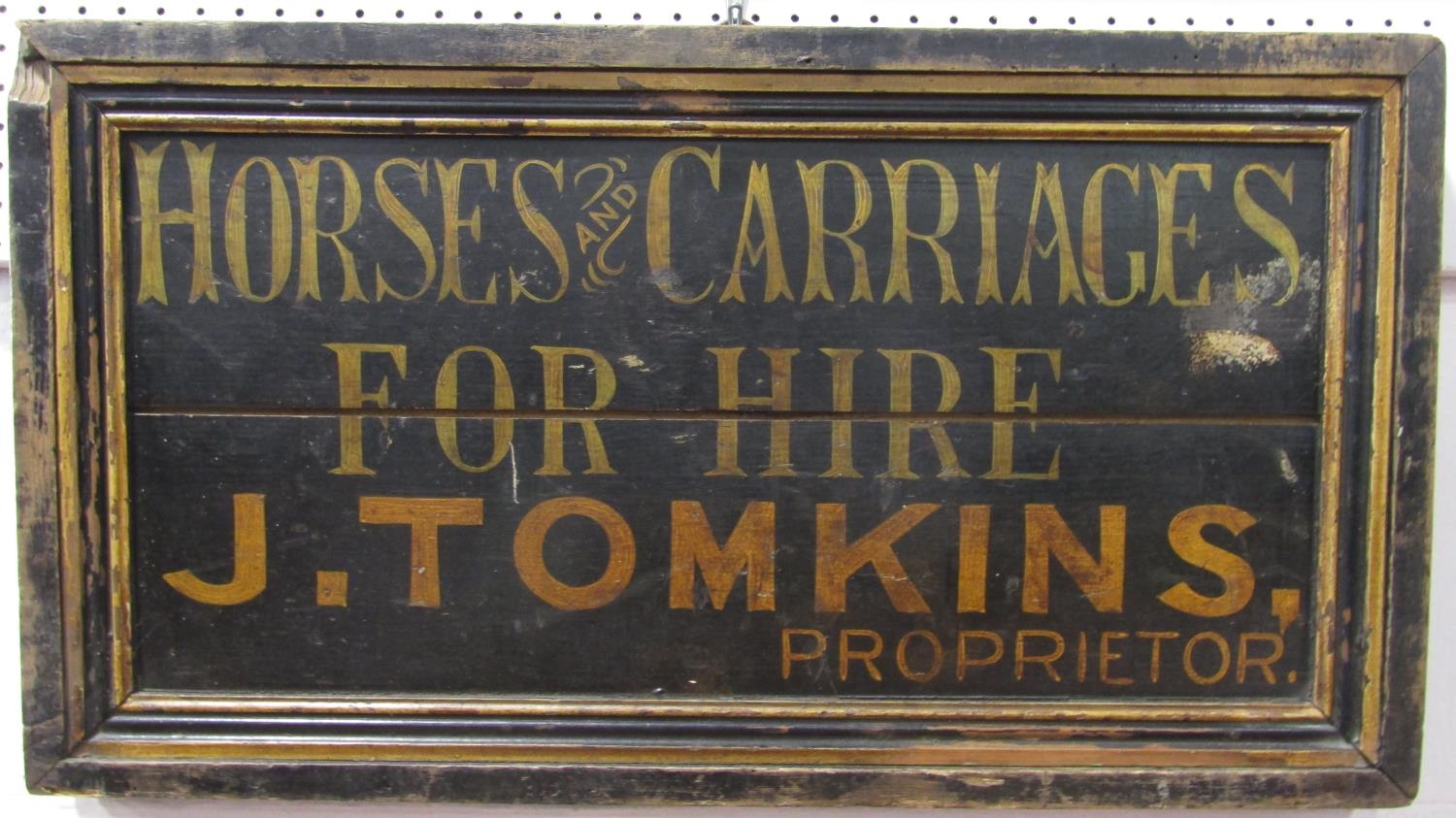 Antique hand painted wooden carriage sign inscribed 'Horses And ...