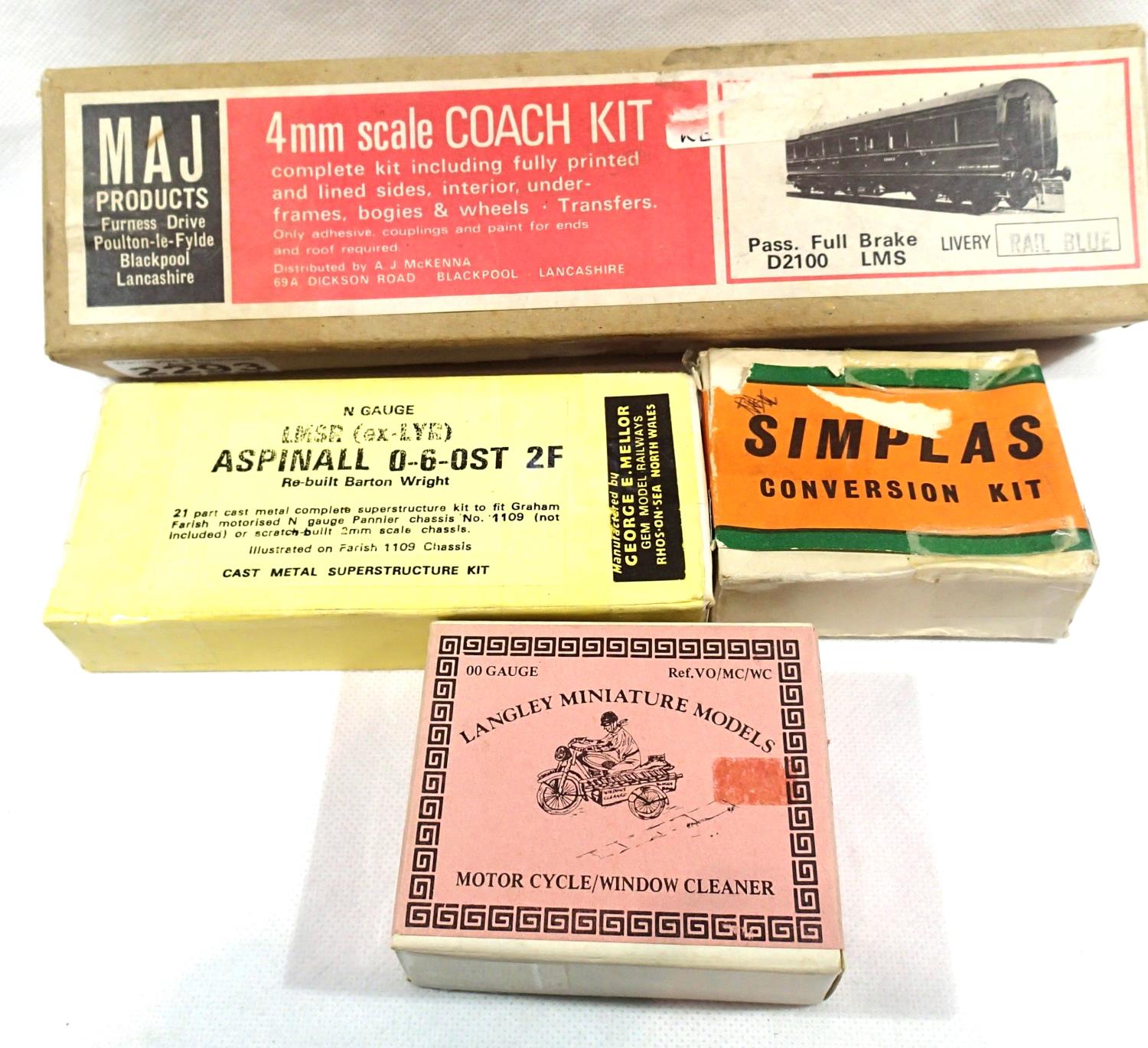 Simplas Airfix pug brass chassis kit, MAJ coach kit, Langley motorcycle ...