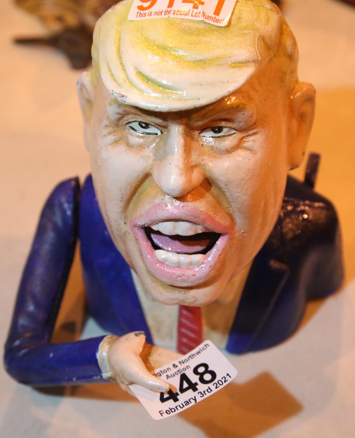 Cast iron Donald Trump moneybox, H: 17 cm. P&P Group 1 (£14+VAT for the ...