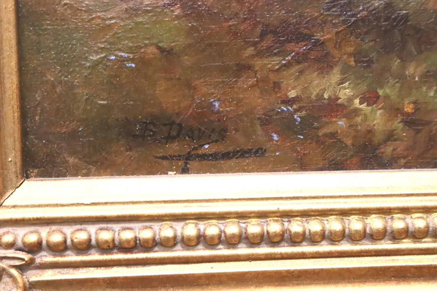 Gilt framed oil on canvas of a cottage scene, signed B Davis, 50 x 80 ...