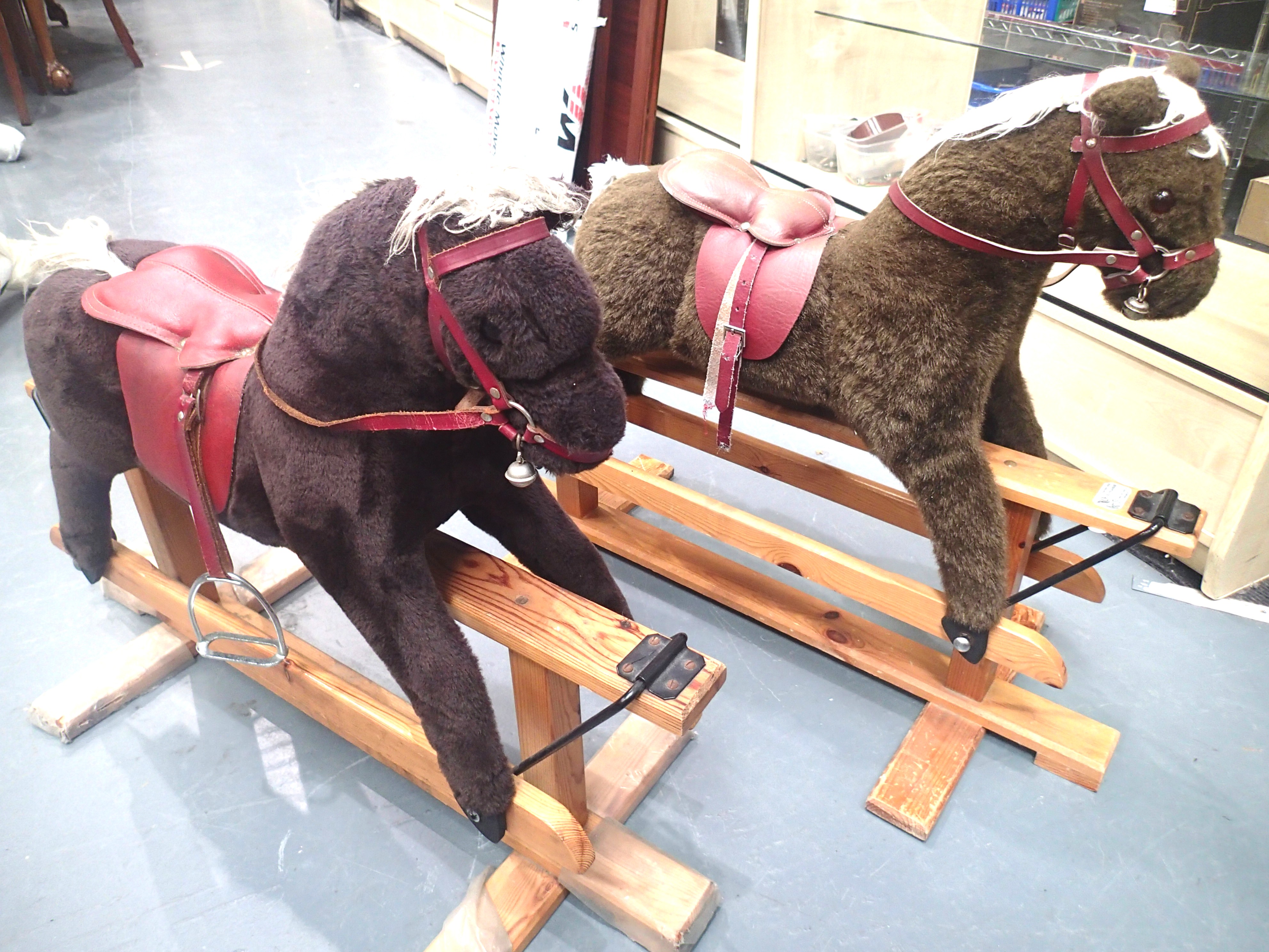 Two small slider rocking horses by Pegasus Crewe, L: 90 cm, saddle H ...