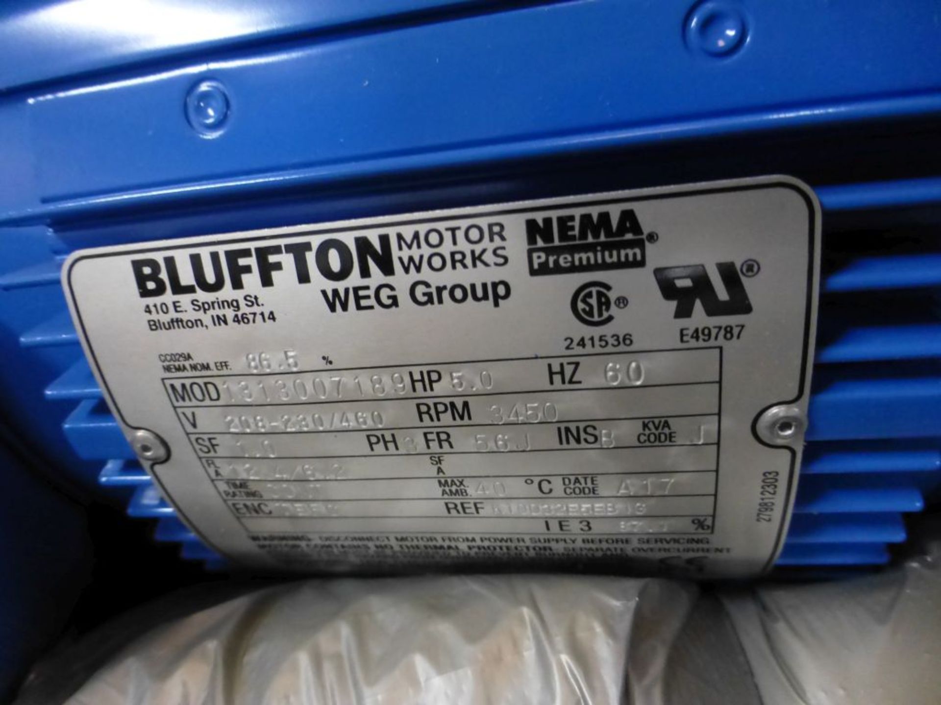 Bluffton 5 HP Motor - Part No. 1313007189; 5 HP; 208-230/460V; 3450 RPM ...