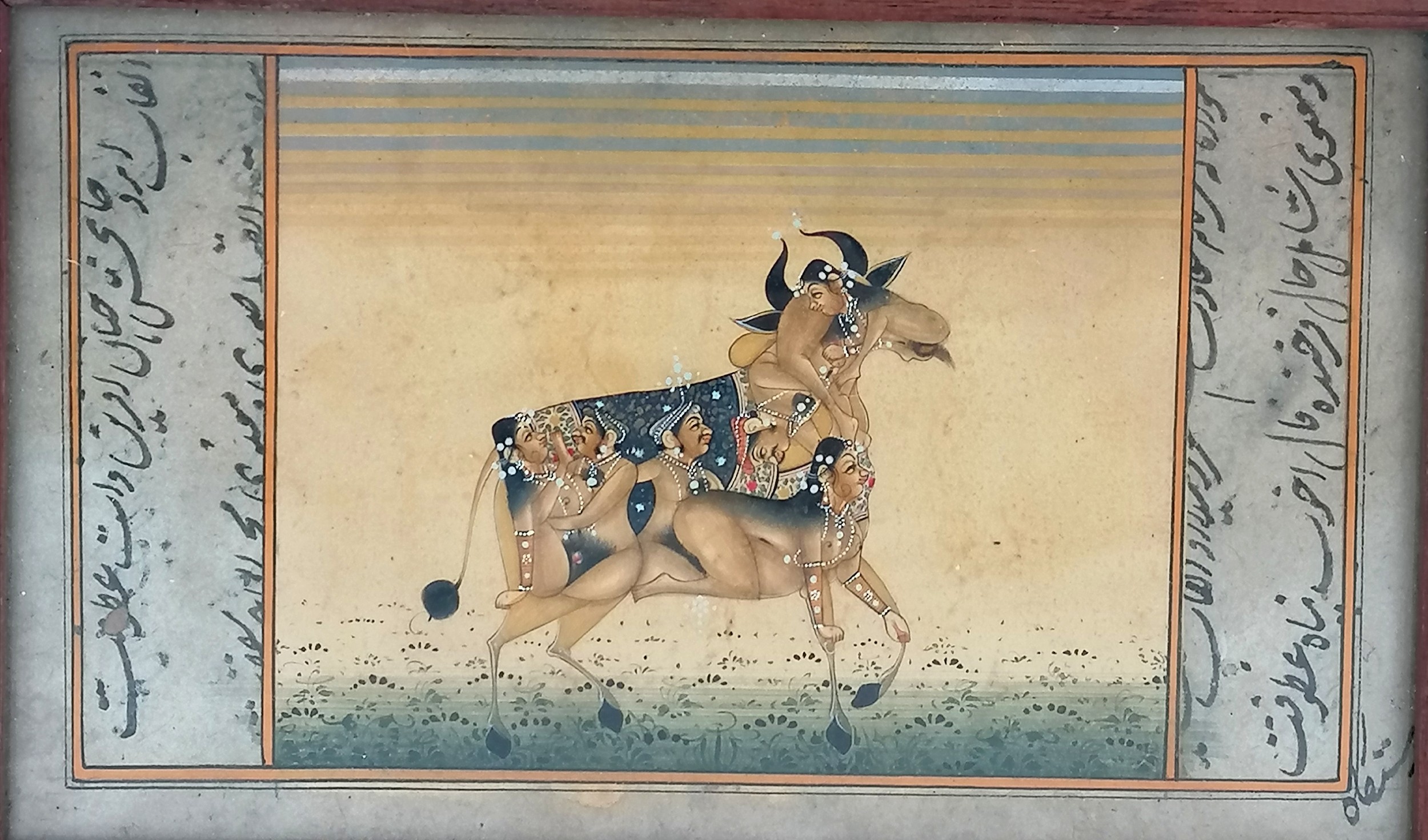 Antique oak framed metamorphic painting of the holy cow formed by ...