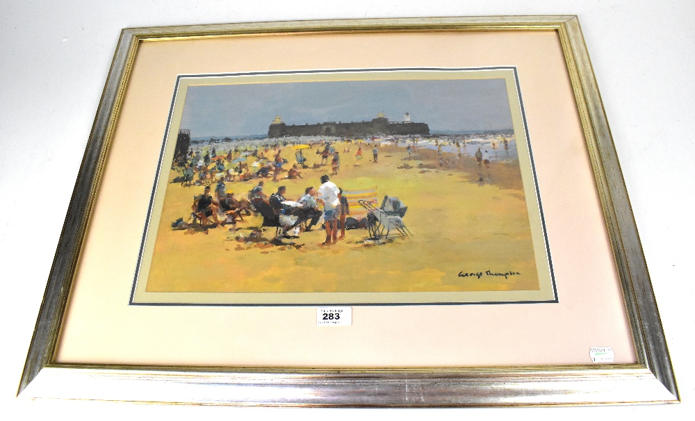 GEORGE THOMPSON (1934-2019); watercolour and pastel, 'Beach at New ...