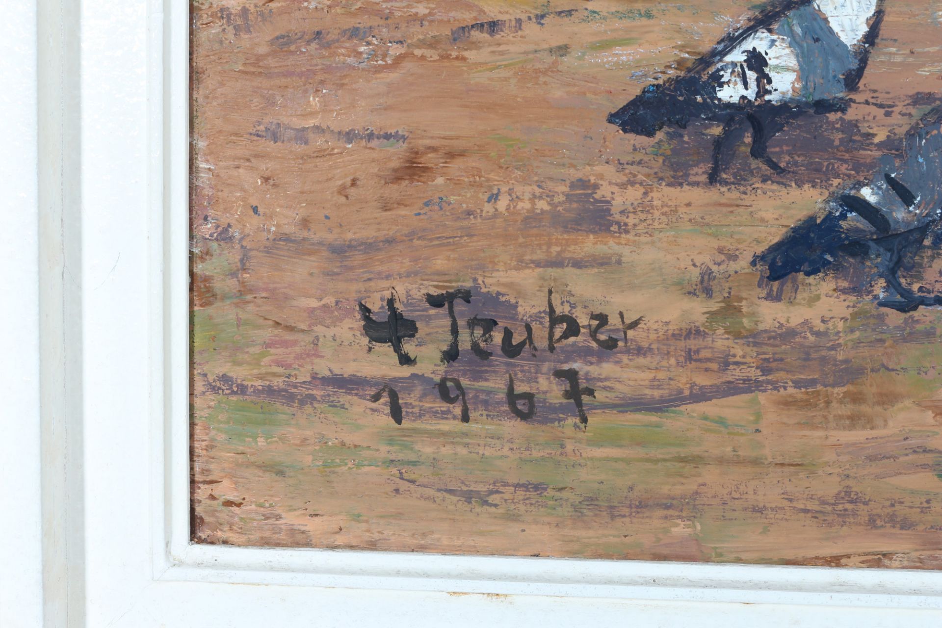 Hermann Teuber (1894-1985) Taubenschwarm 1967, flock of pigeons,Öl ...
