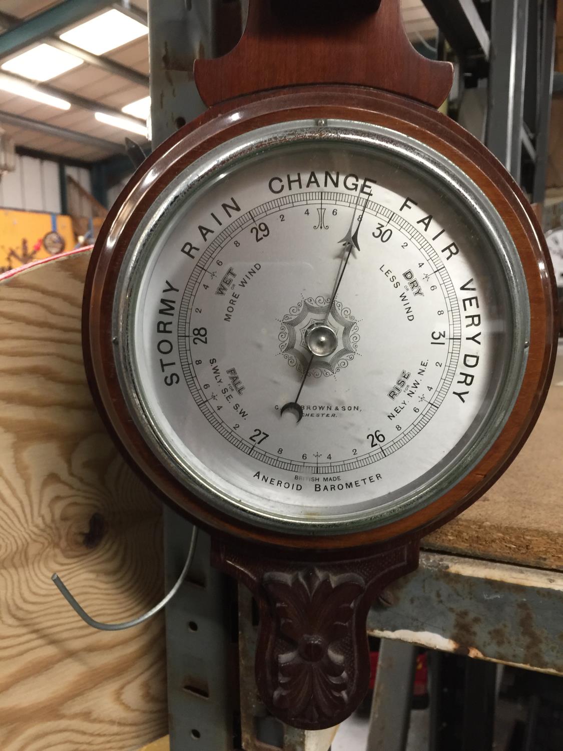 A BRITISH MADE ANEROID BAROMETER HEIGHT 68CM
