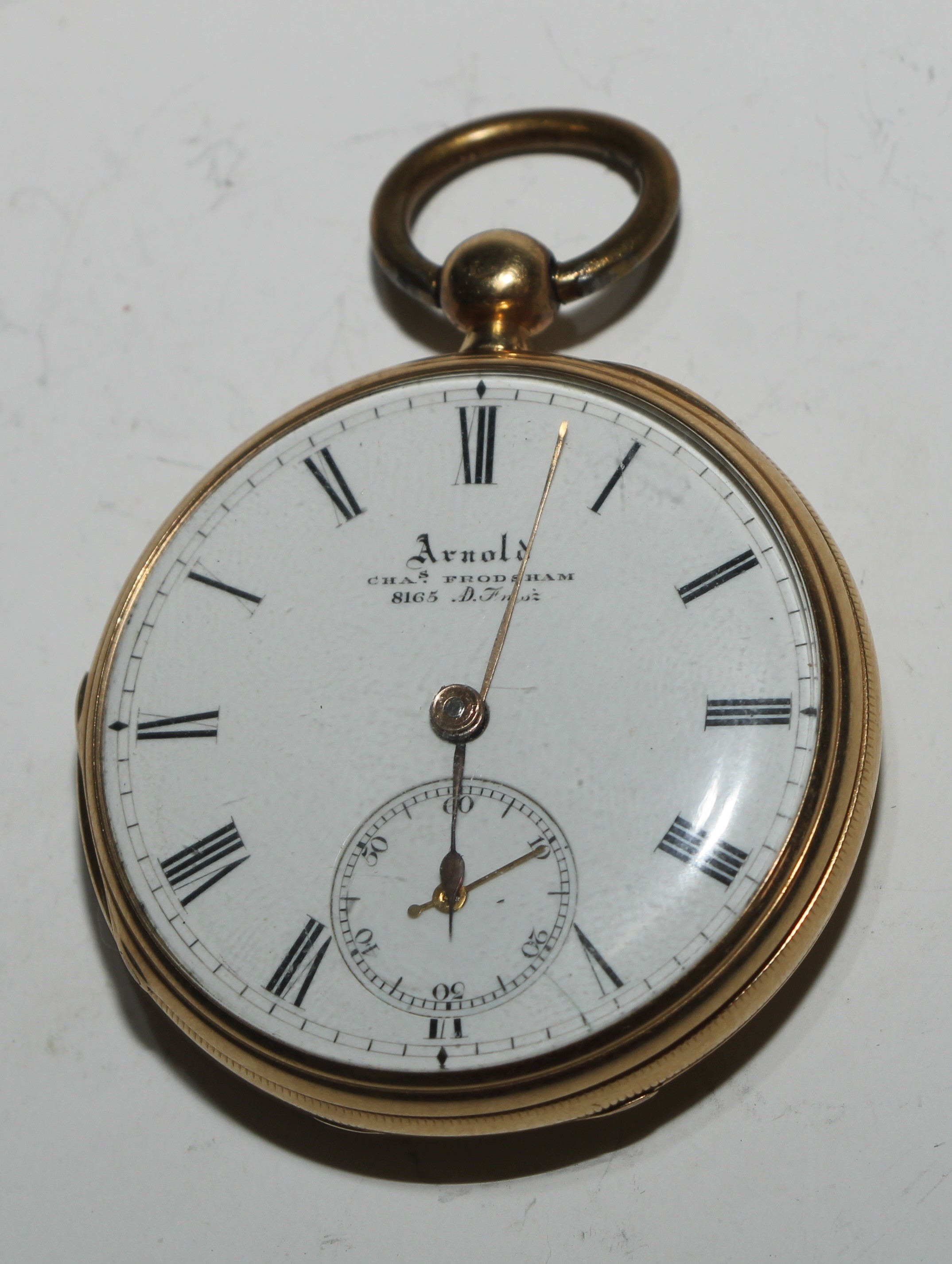 A Victorian 18ct gold fob watch, 3.75cm enamel dial inscribed Arnold ...