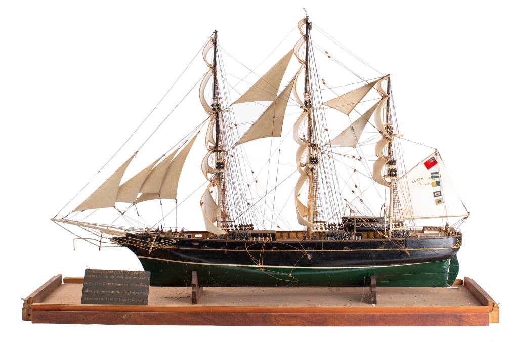 A scale model of the Cutty Sark: fully rigged over detailed deck with ...