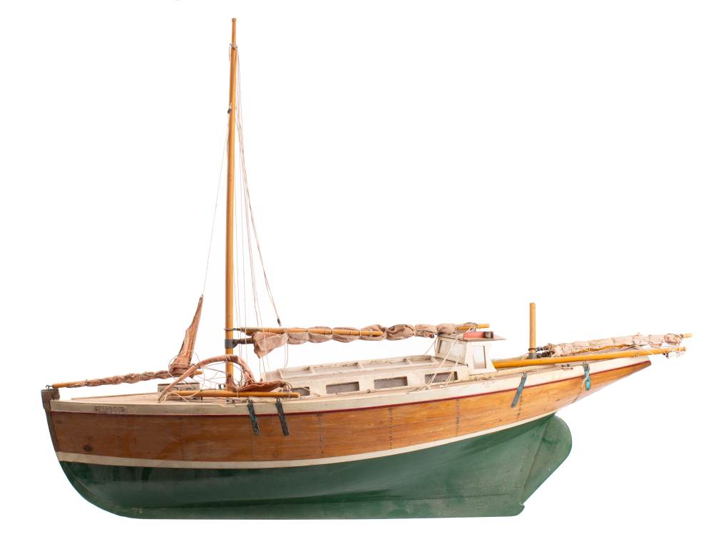 A scale model of the sailing yacht 'Jamasa': standing rigged over ...