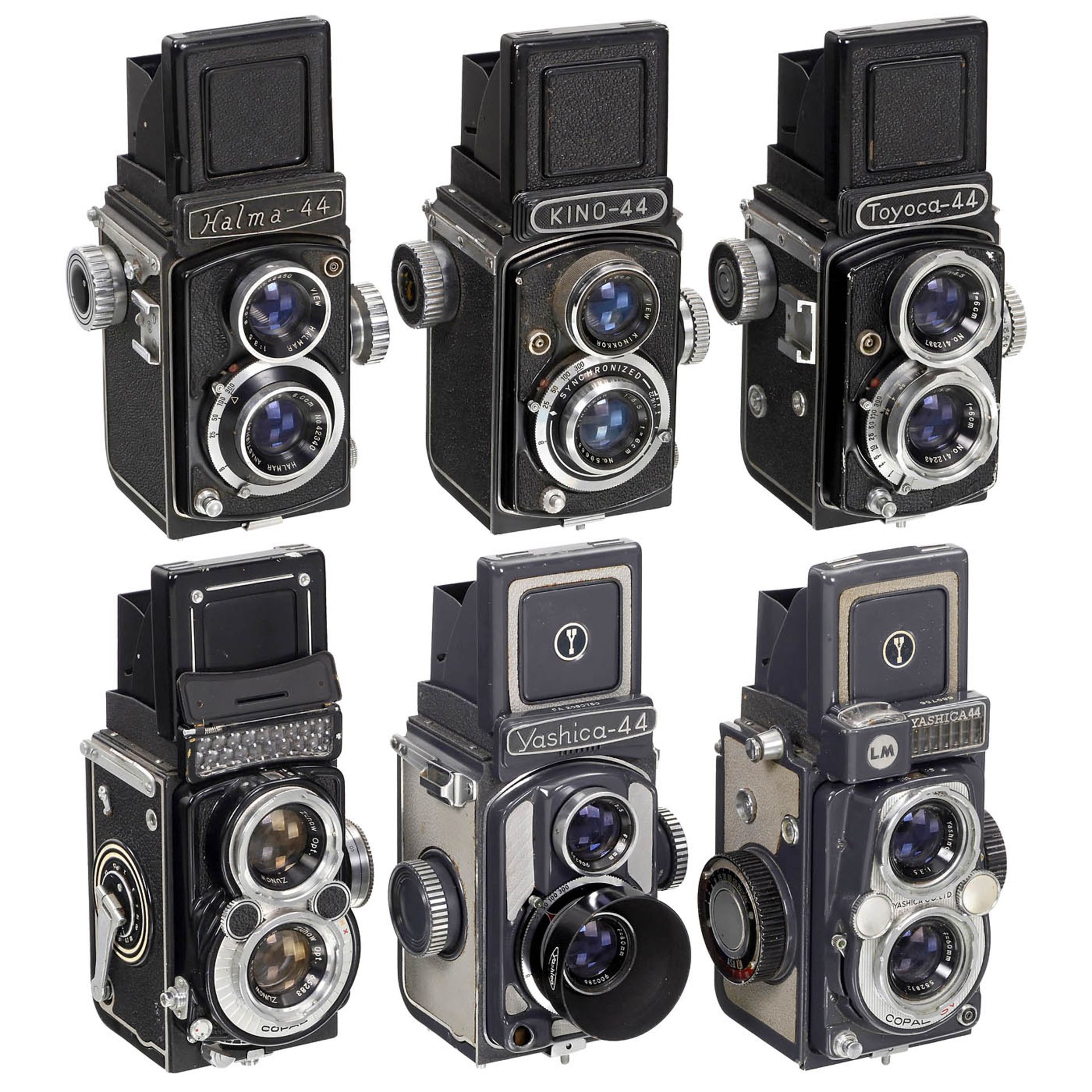 6 japanische TLR-Kameras 4 x 4 cm für 127er-FilmNur auf Verschluß ...
