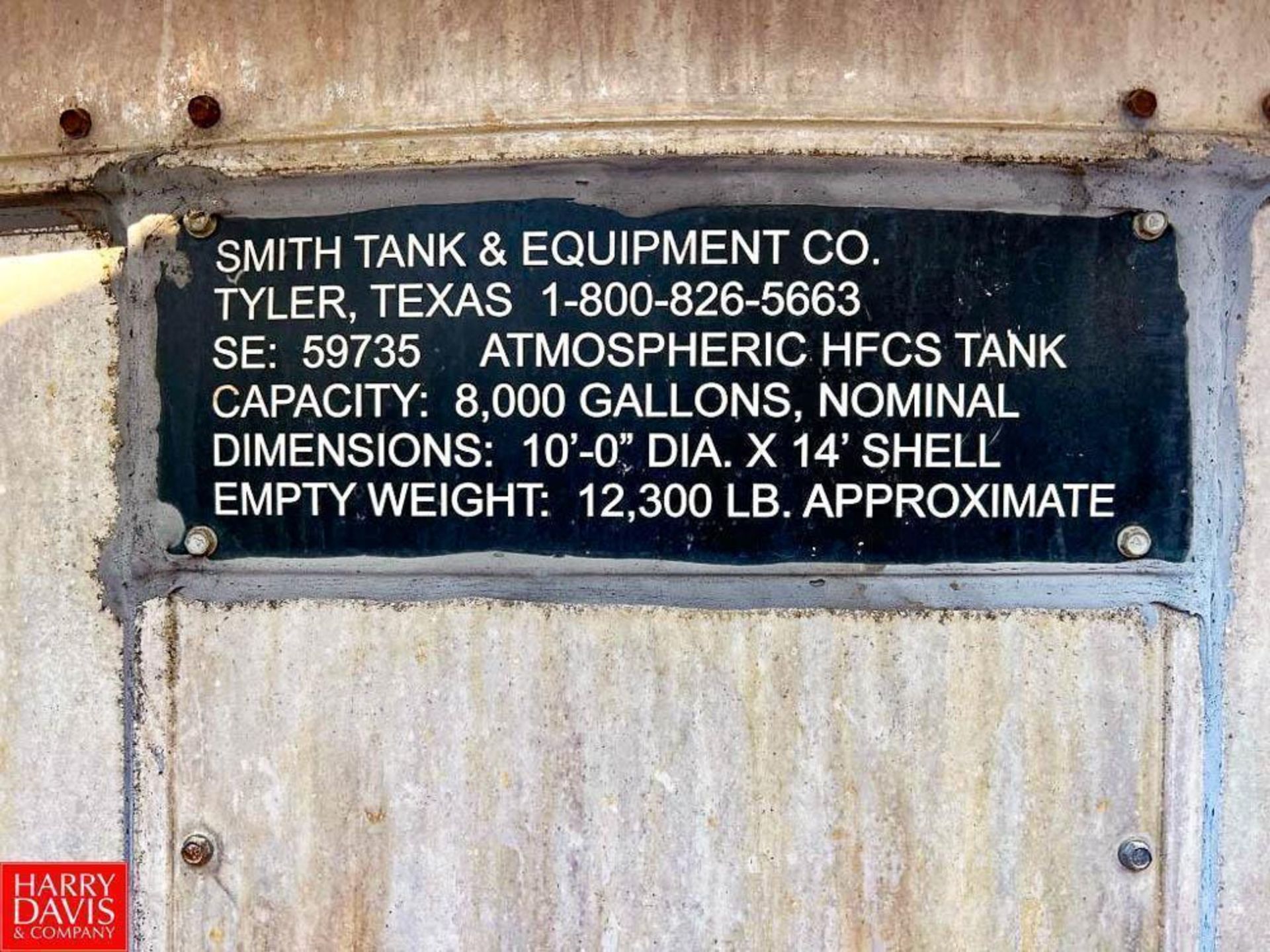 Smith Tank and Equipment 8,000 Gallon S/S Atmospheric HFCS Tank, S/N ...