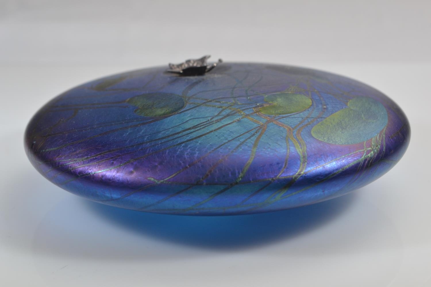 John Ditchfield Glasform iridescent glass lily pad paperweight with ...