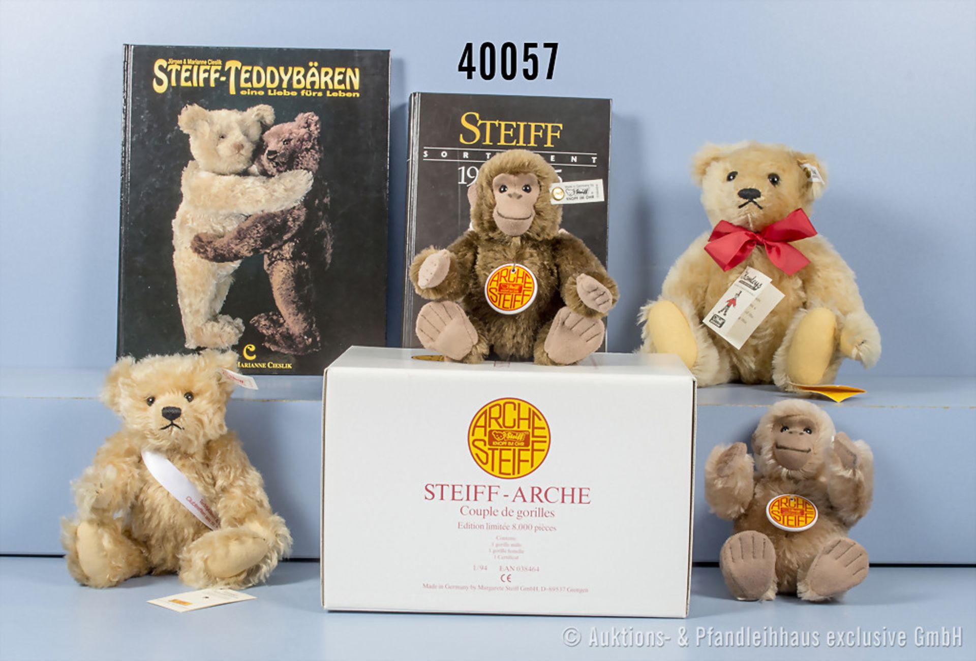 4 Steiff Tiere, Mohair, Steiff Arche-Set Gorilla-Paar, KF ...