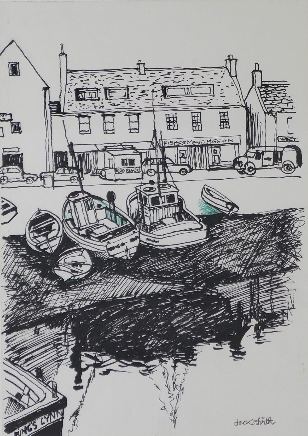 Jack Firth RSW (SCOTTISH 1917 - 2010) 'Kings Lynn', ink sketch, signed ...
