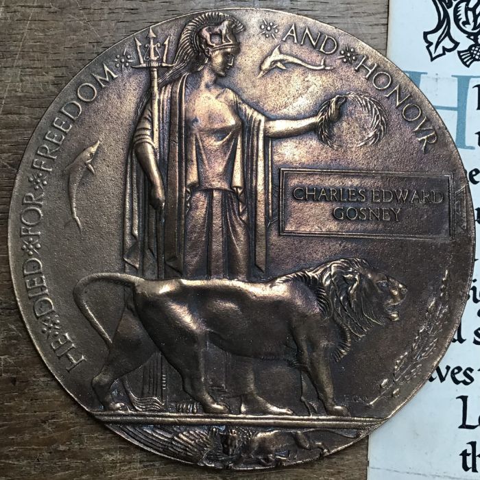 WW1 British Death Plaque, scroll and picture to Pte Charles Edward ...
