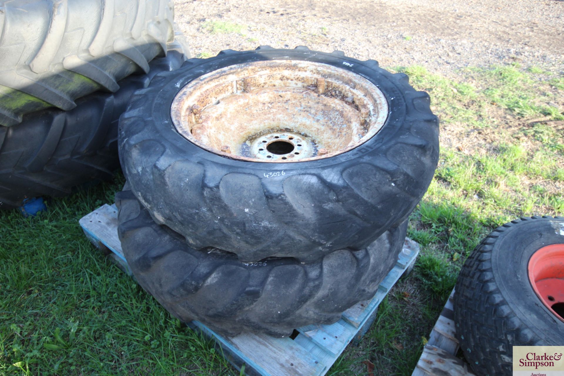 Pair of soild centre Ferguson rear wheels and tyres.