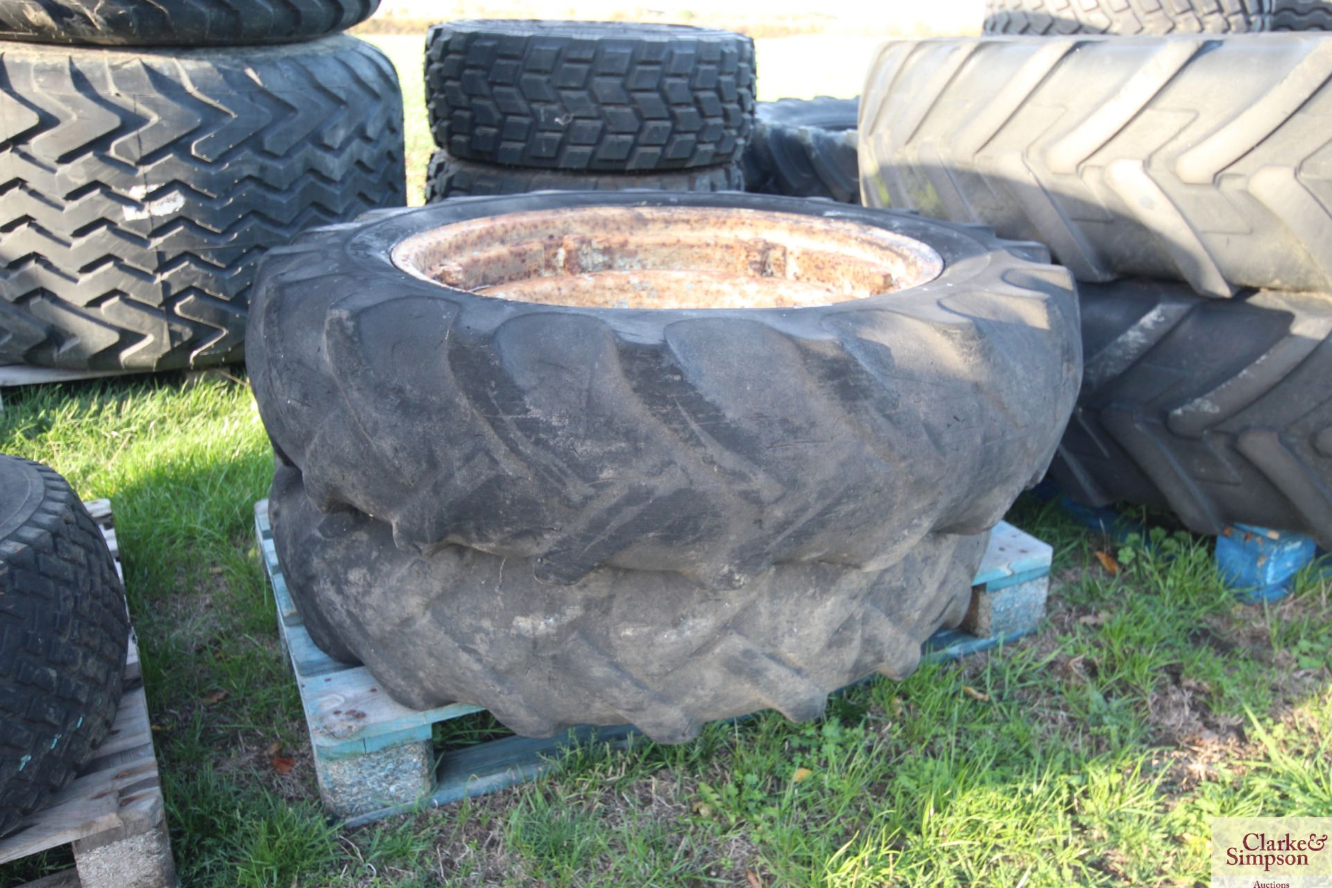 Pair of soild centre Ferguson rear wheels and tyres.