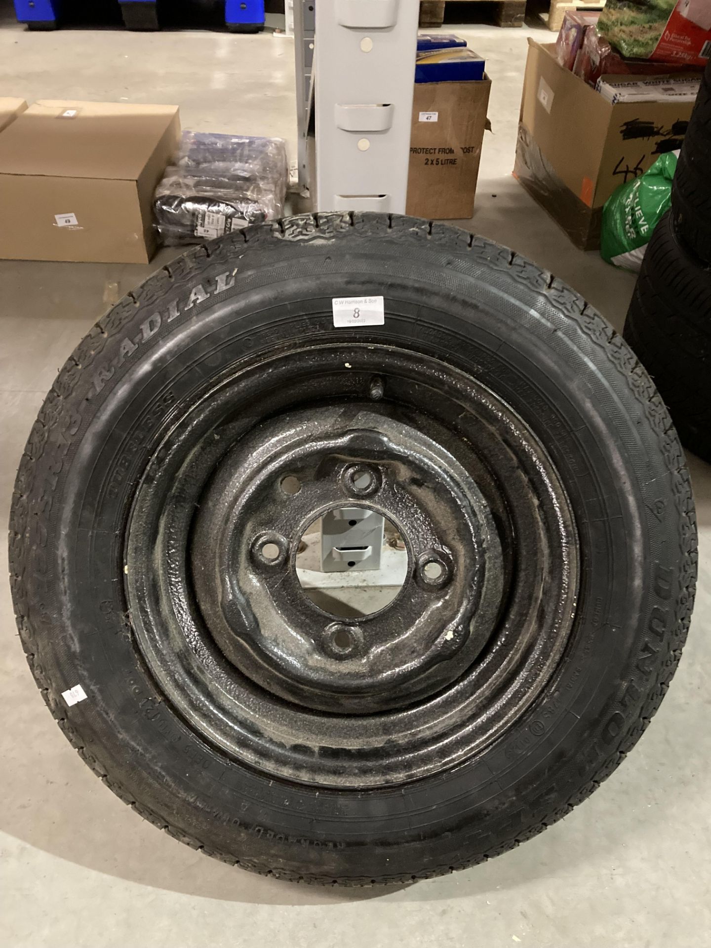 14" car wheel fitted with part worn Dunlop SP4 regraded quality 155 SR ...