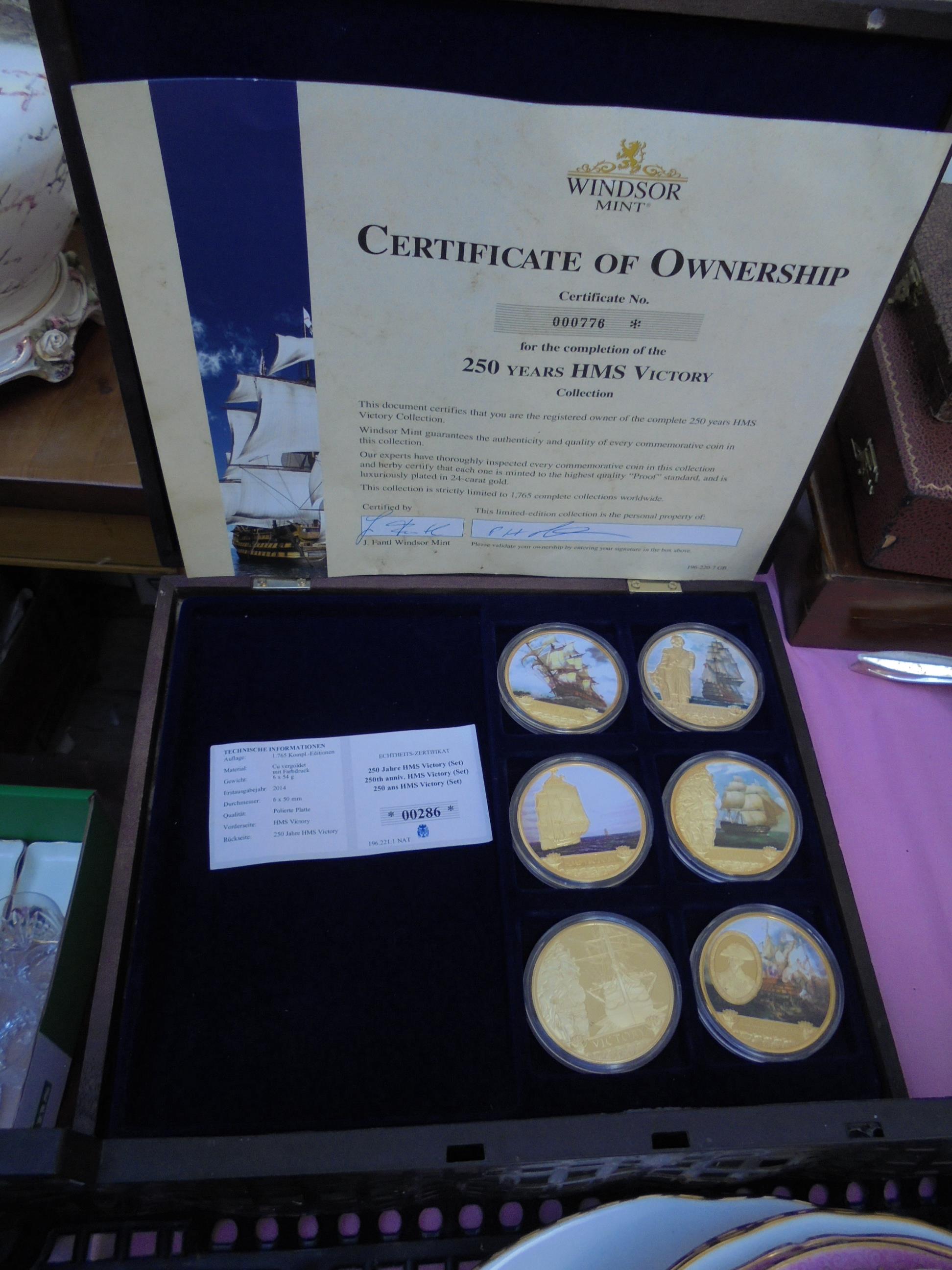 Boxed set of 6 Windsor Mint 250 years HMS Victory Commemorative coins ...