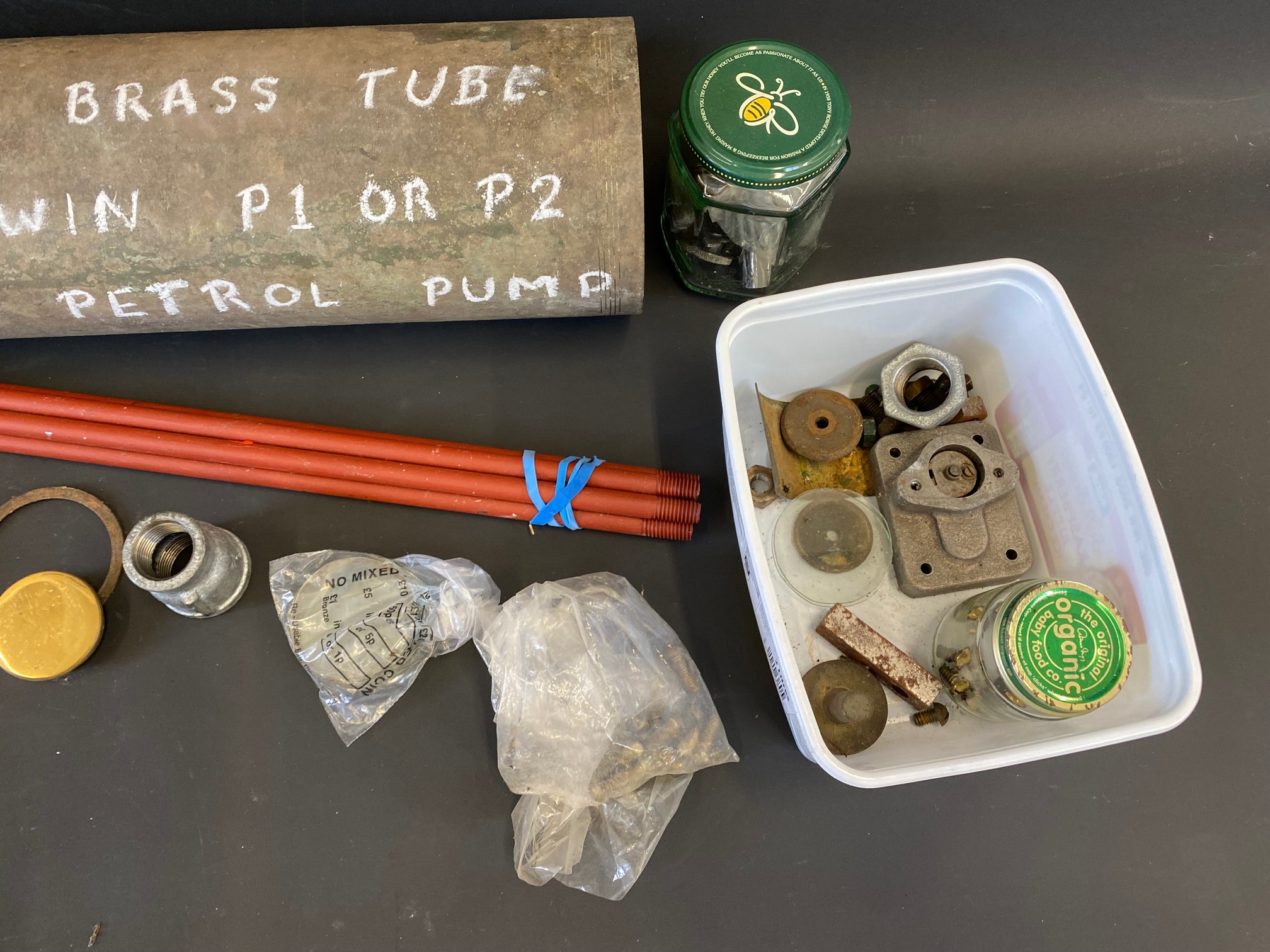 A selection of Godwin P1 or P2 skeleton petrol pump spares.