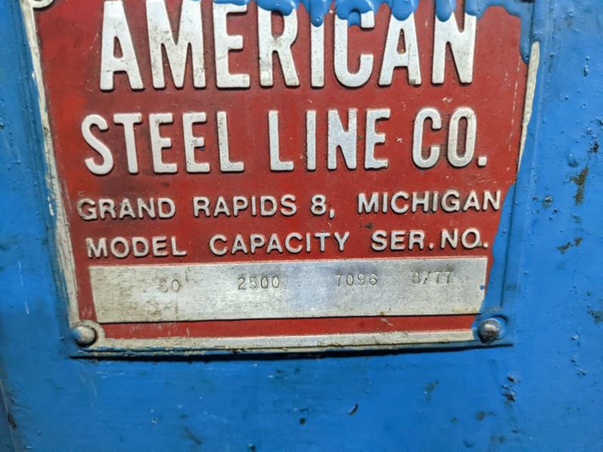 American Steel Line 60, 2,500-Lb x 18" W Coil Reel, S/N 7096 (New 1977 ...