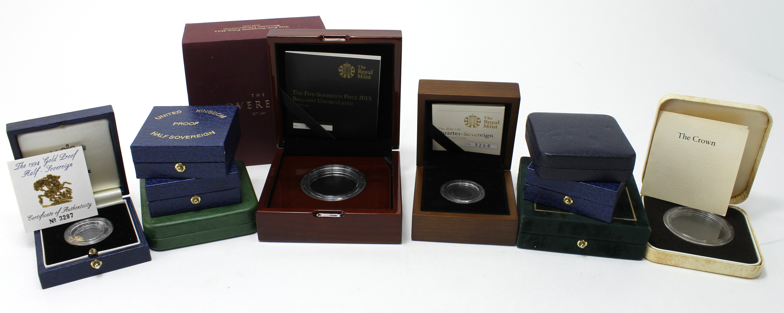 Coin Cases (10) many for Royal Mint gold proof coins, with certs.