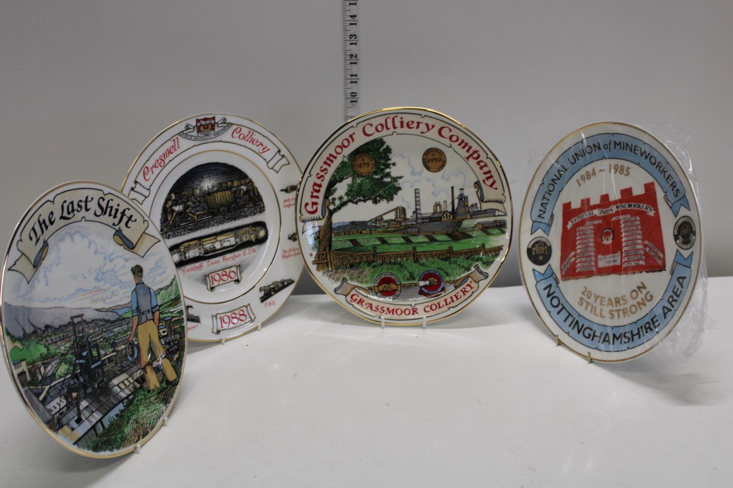 Four collectable colliery mining related plates boxed
