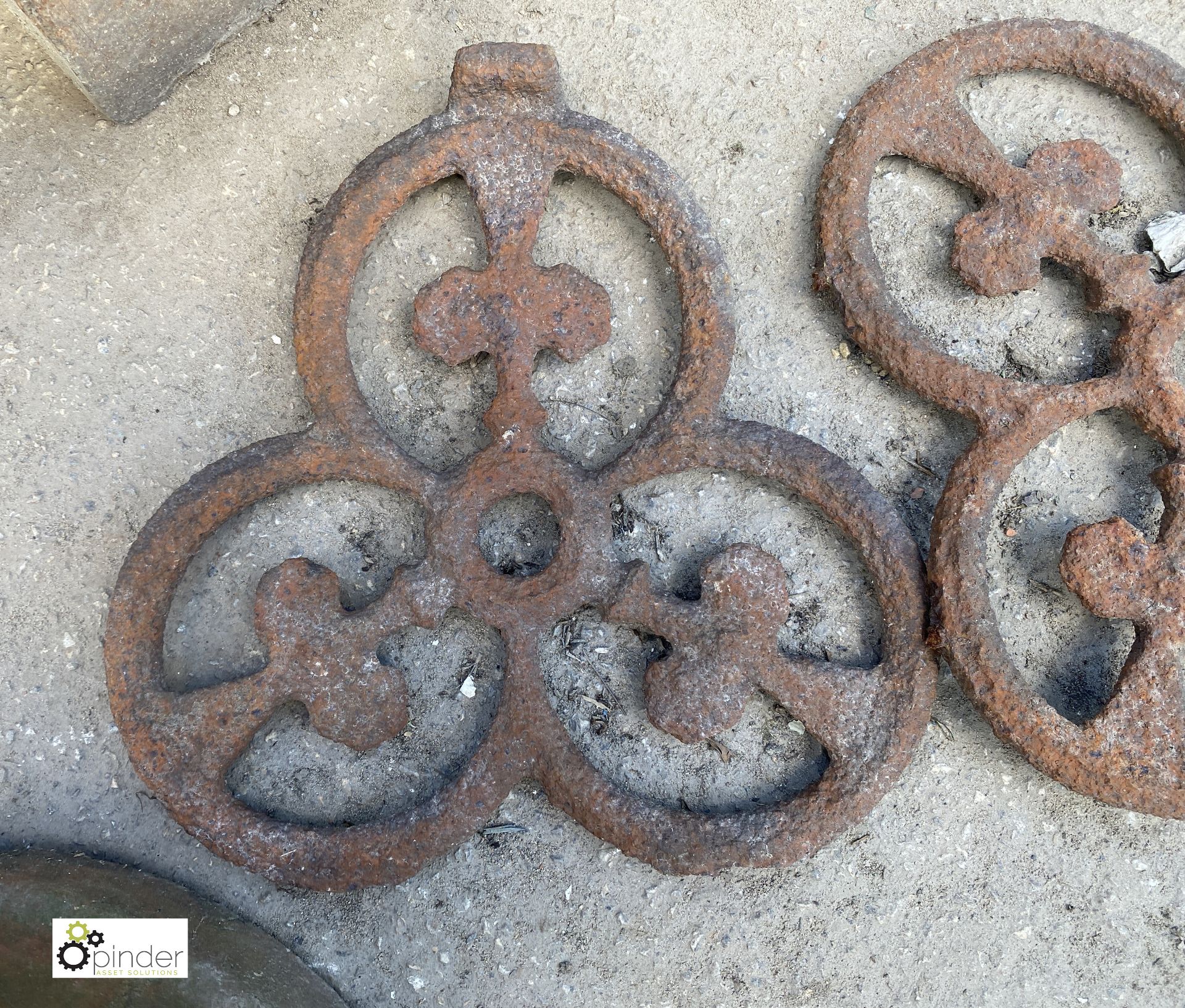 2 cast iron Trefoil, with gothic decoration, circa 1880s, 12in high