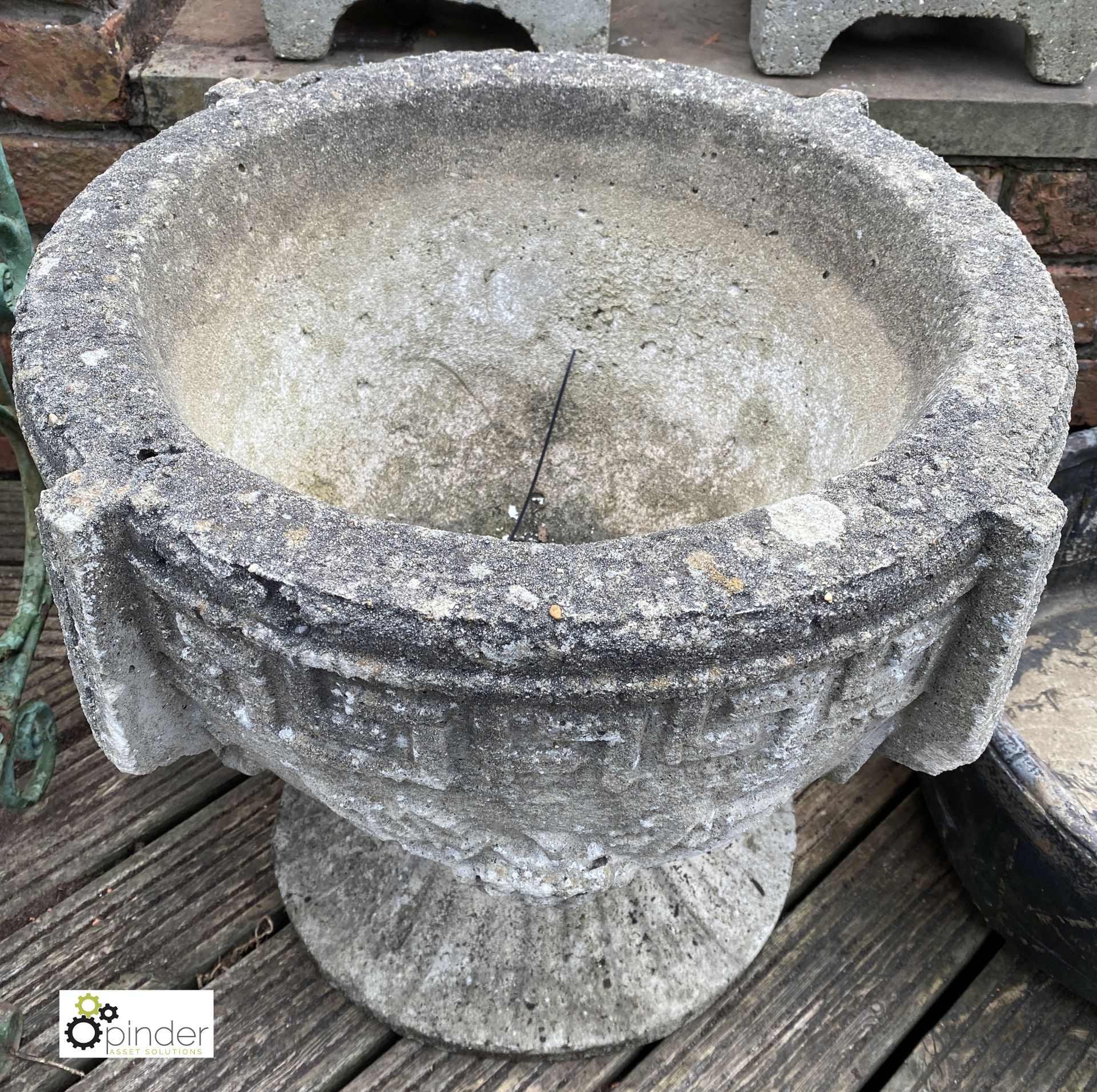 A large reconstituted stone Urn, with Greek key and classic decoration ...