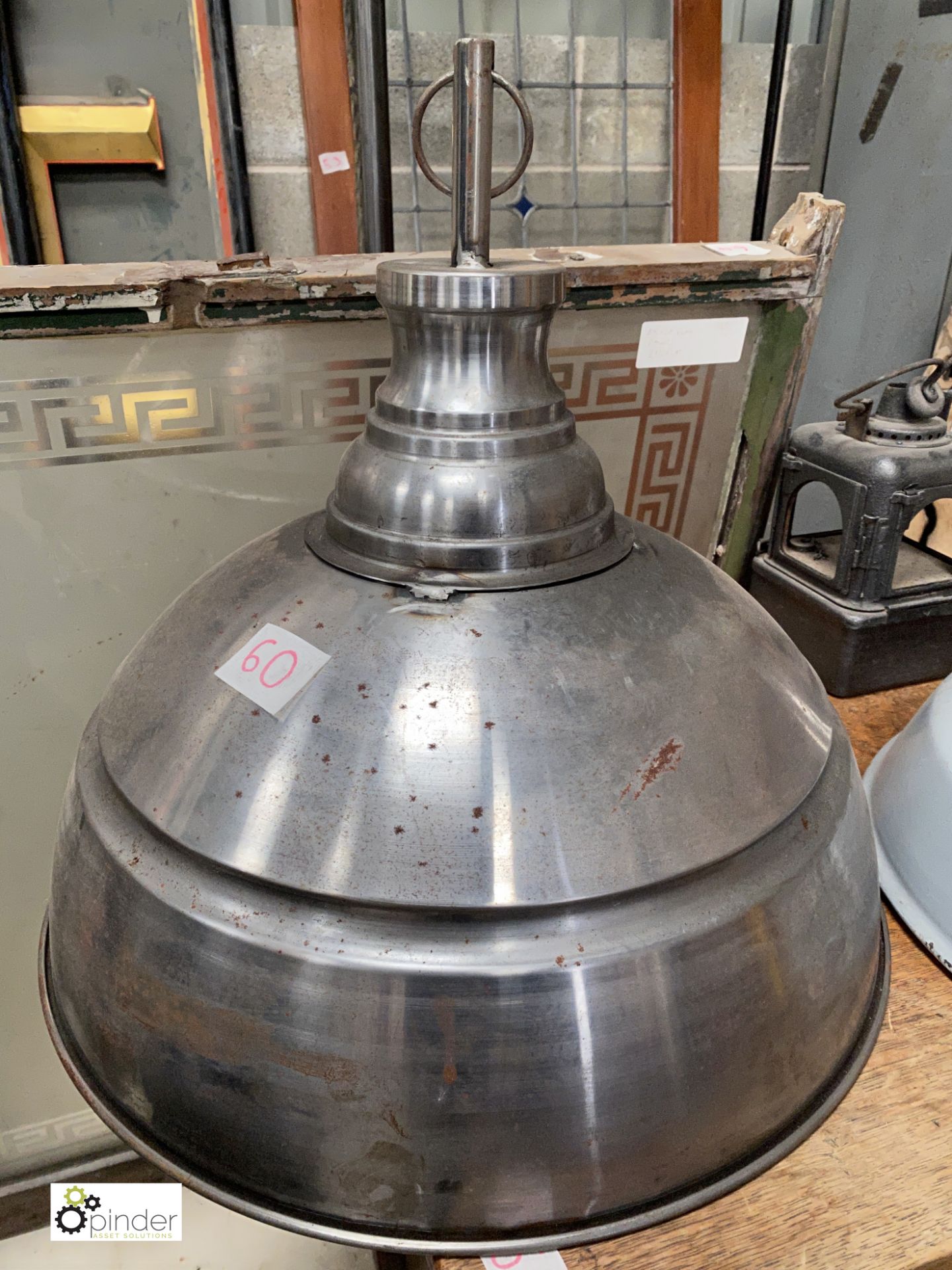 A polished metal Industrial Light Fitting, 510mm x 460mm diameter