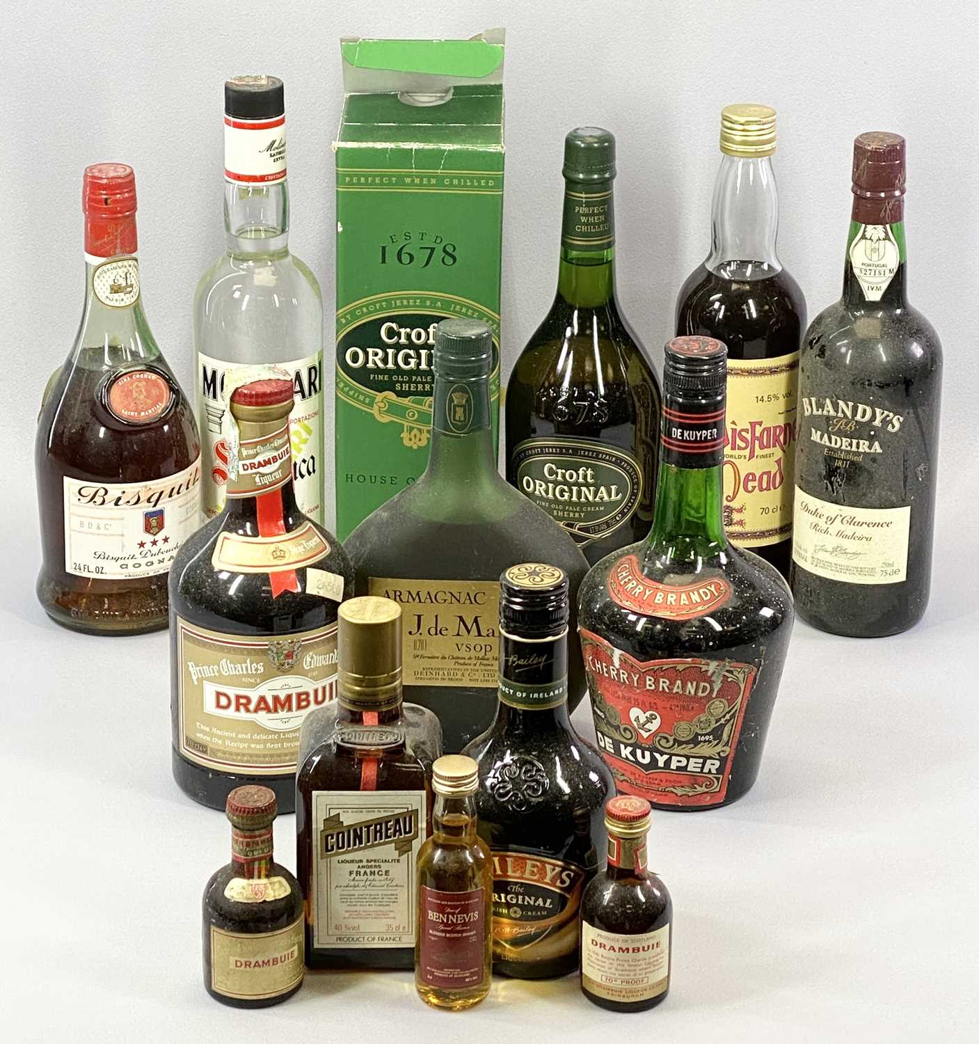 ALCOHOL ASSORTMENT - 10 bottles to include Drambuie, Quantro, Sambuca ...