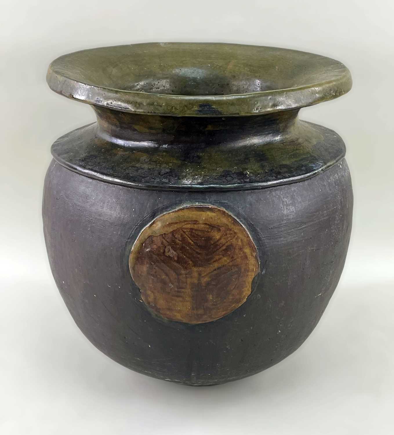 JANET HAMER: STONEWARE STUDIO POTTERY VASE, of urn form with two ...