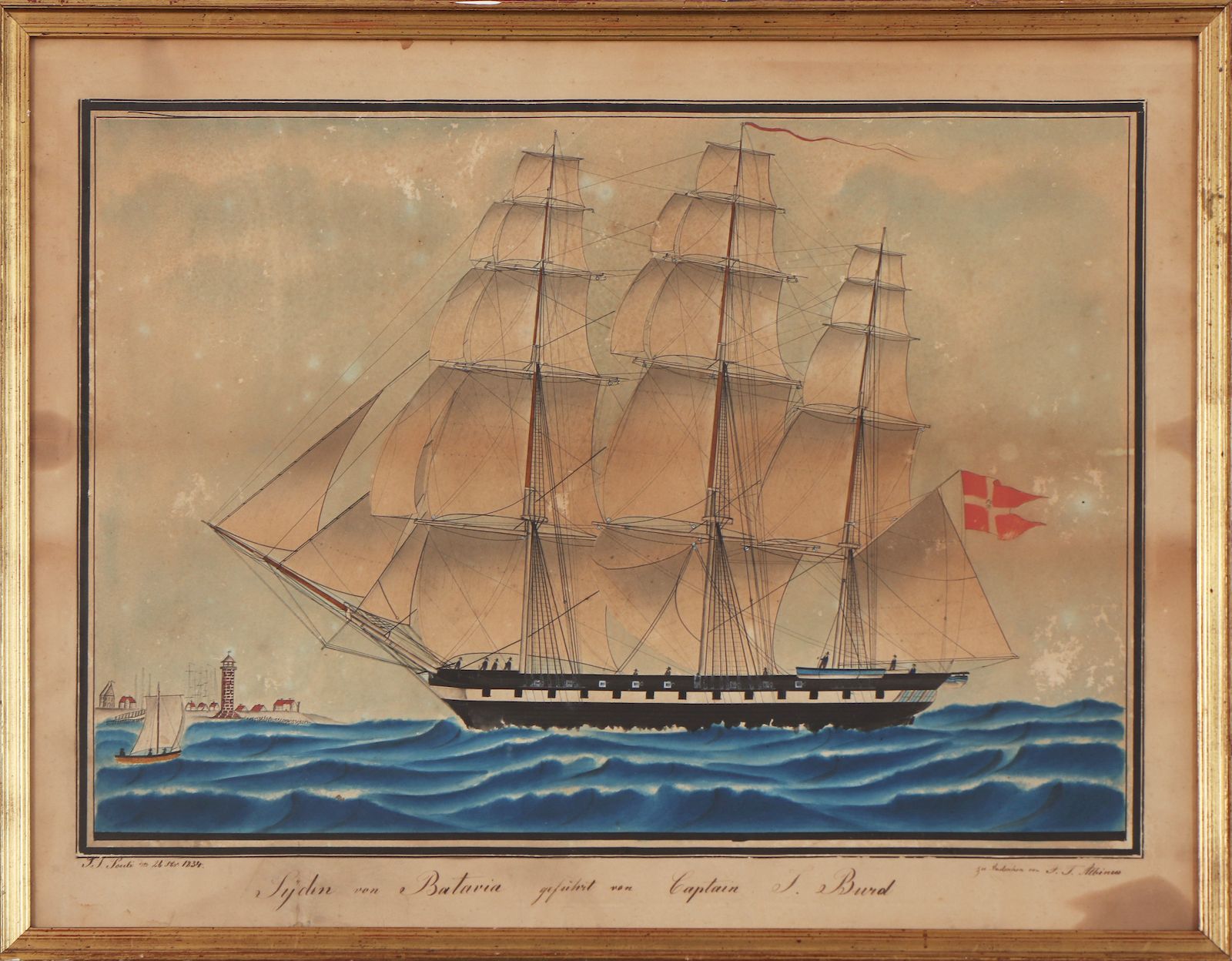 Kapitänsbild ¨Süden von Batavia geführt von Captain J. Burd¨, Gouache ...
