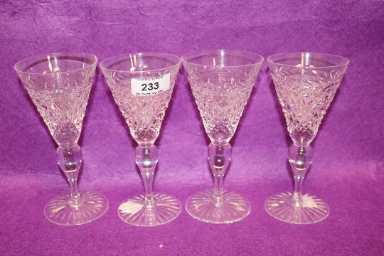A set of four modern Cumbria Crystal wine glasses in a Grasmere style ...
