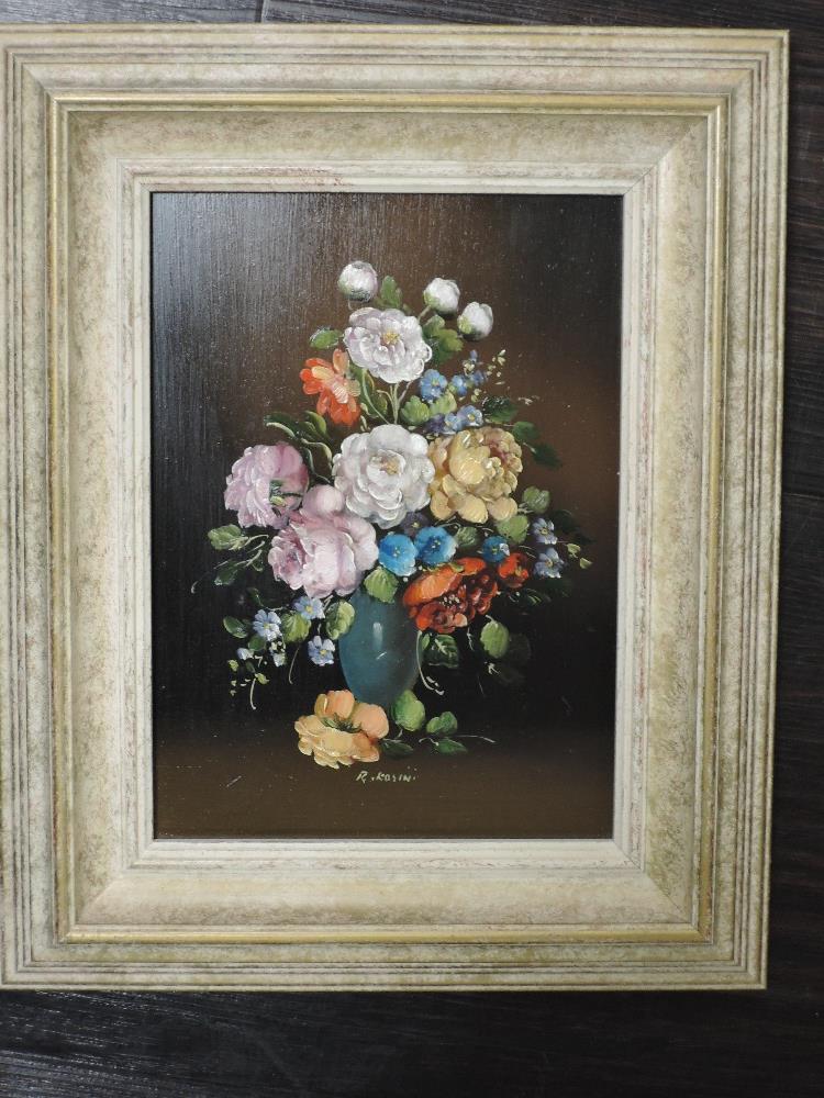 R Rosini, (20th century), an oil painting on copper, still life, signed ...