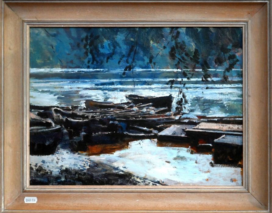 Christopher Glanville (b 1948) - 'Rowing boats at Twickenham', oil on ...