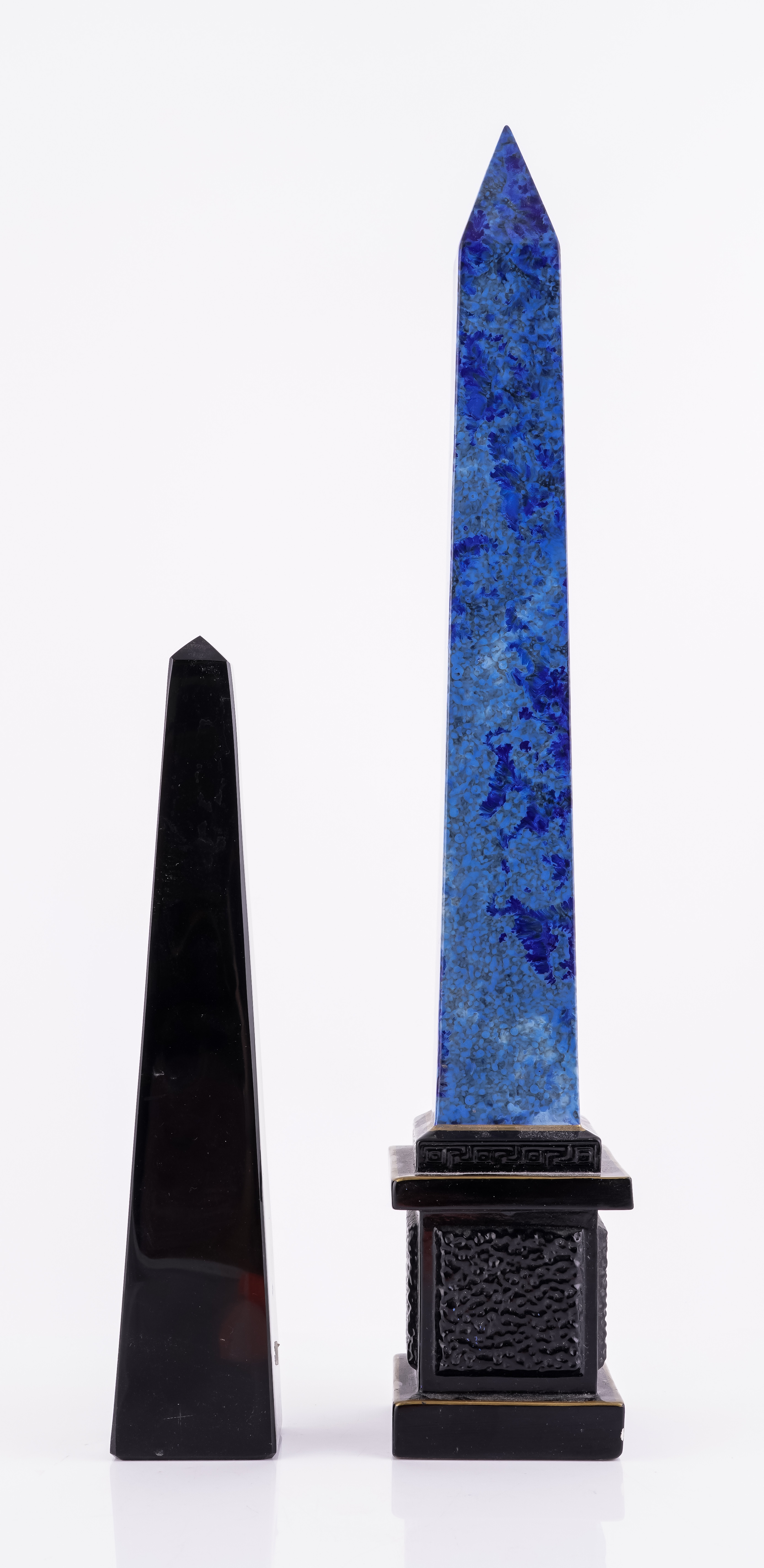 TWO OBELISKS: A HOLKHAM POTTERY LAPIS-LAZULI GLAZED OBELISK AND AN ...